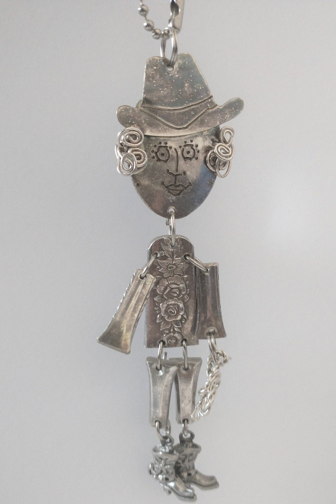 Articulated Silver Cowboy Pendant With Chain, Vintage Assemblage ...