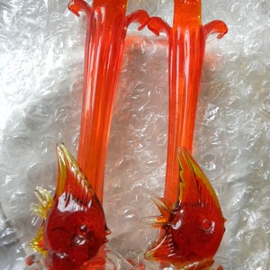 Fluted Red Glass Fish Vase, Vintage Murano Ruby Red Tulip Glass Vase ...