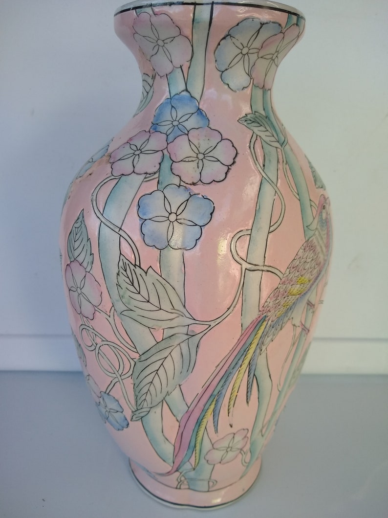 Asian Ginger Jar Vase Pink Chinoiserie Ginger Jar Vase Birds | Etsy