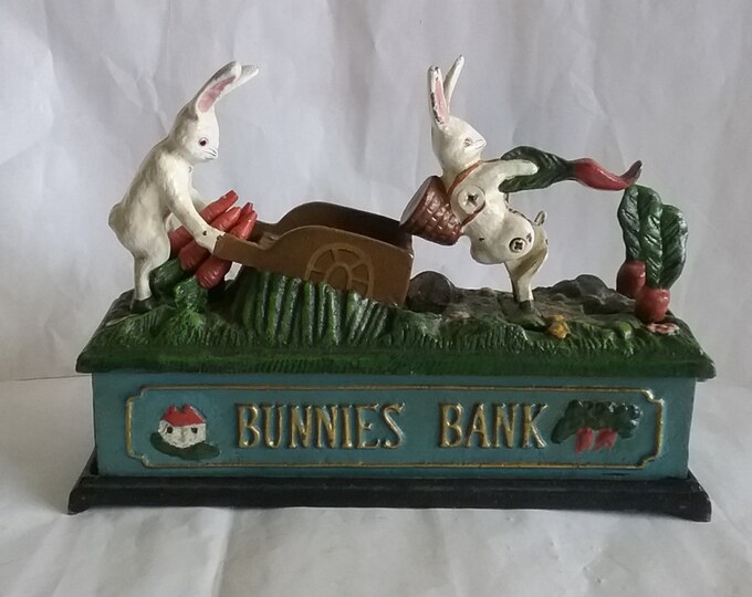 Vintage Mechanical Bunny Bank / Cast Metal Bunny Bank / Bunny Bank ...
