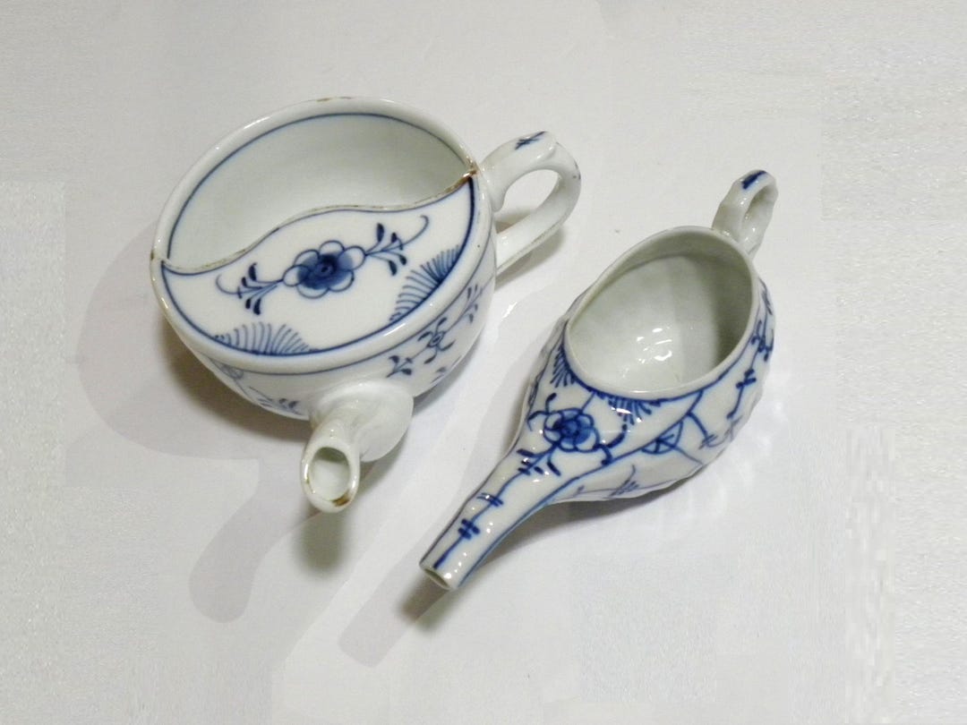 Antique Porcelain Pap Boat Infant Cup Feeder - Blue Onion Pattern Pap ...