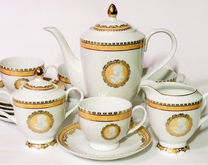 Vintage German Tea Set, Coffee Set, Gold Gild T. Bavaria 15 Pieces Gold ...