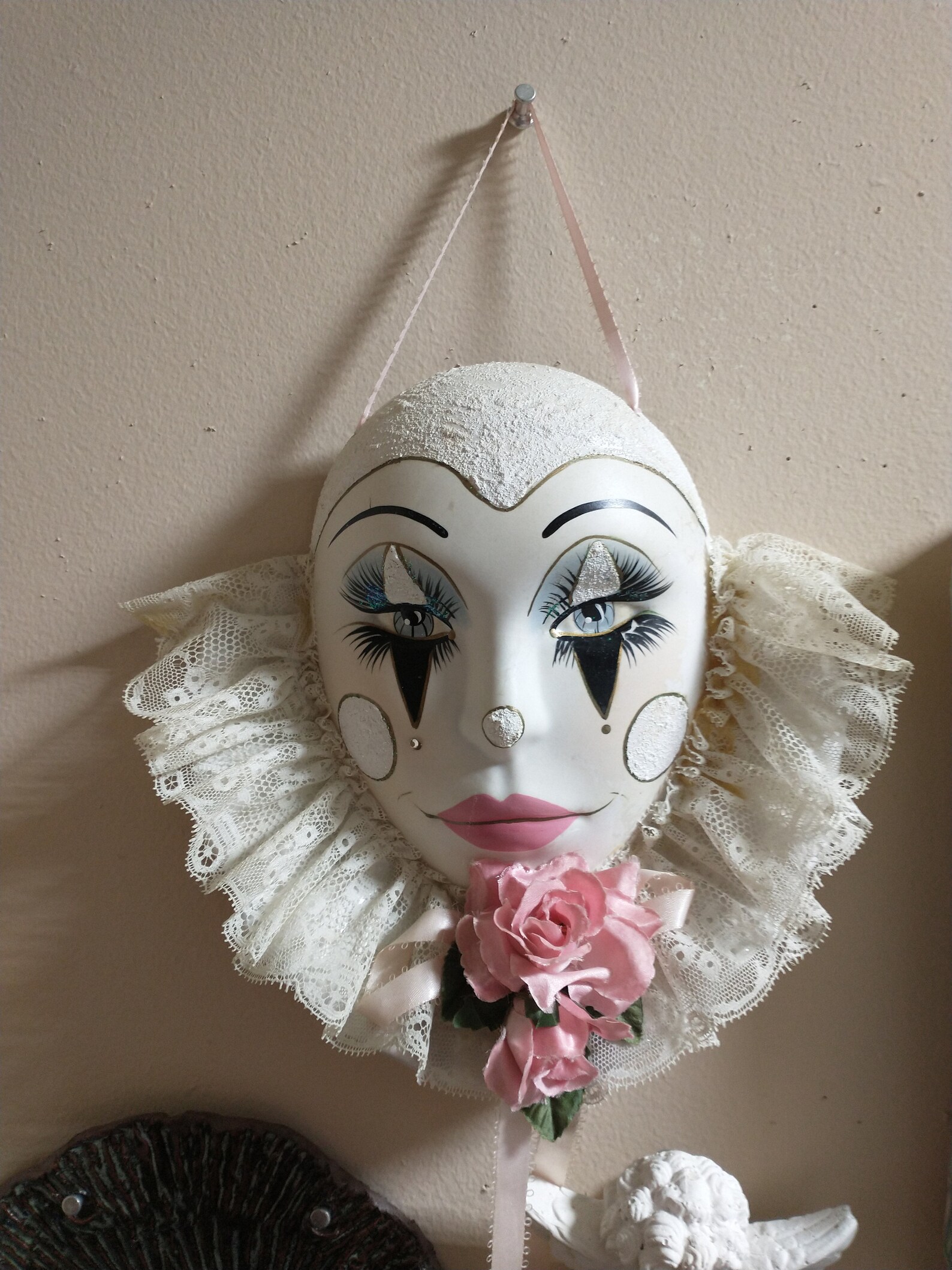 Vintage Handmade Pierrot Clown Hanging Face Mask French | Etsy