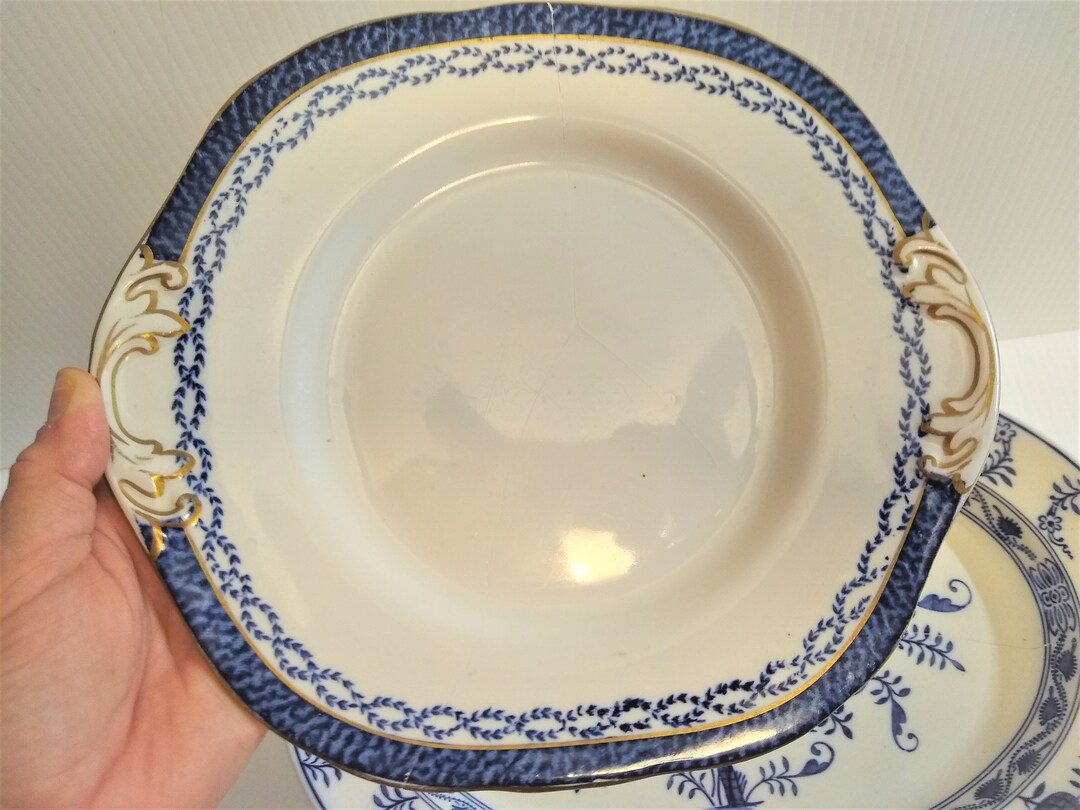 Antique Booth's Blue White Ironstone Platter Serving Plate With Gold ...
