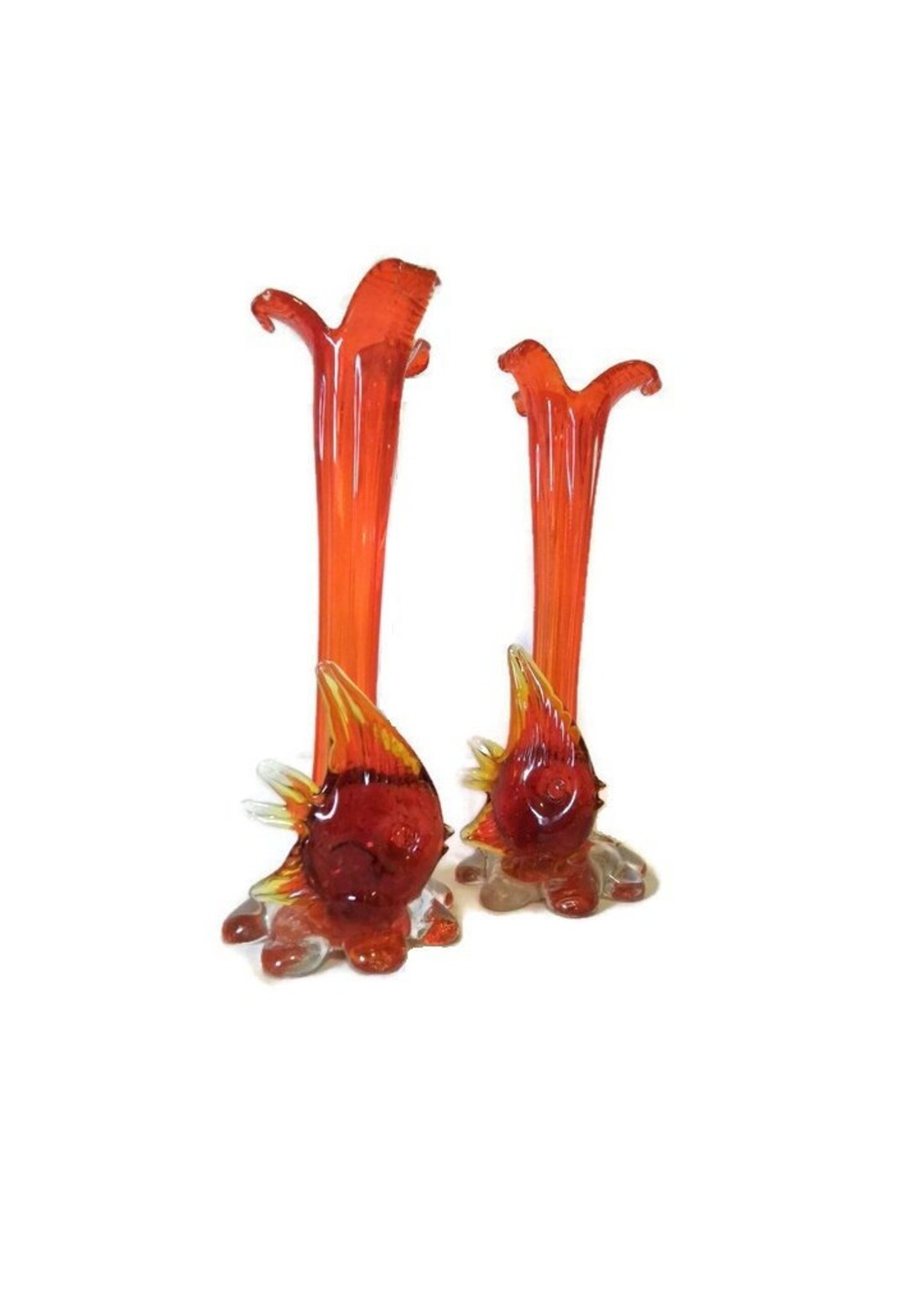 Fluted Red Glass Fish Vase, Vintage Murano Ruby Red Tulip Glass Vase ...