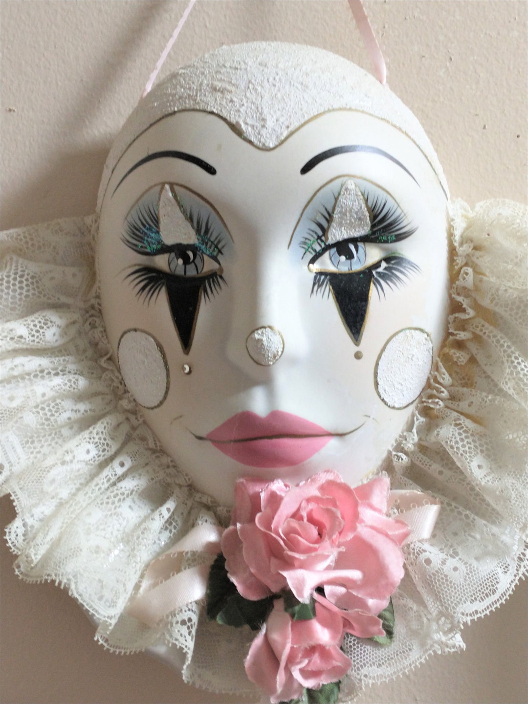 Vintage Handmade Pierrot Clown Hanging Face Mask, French Pierrot ...