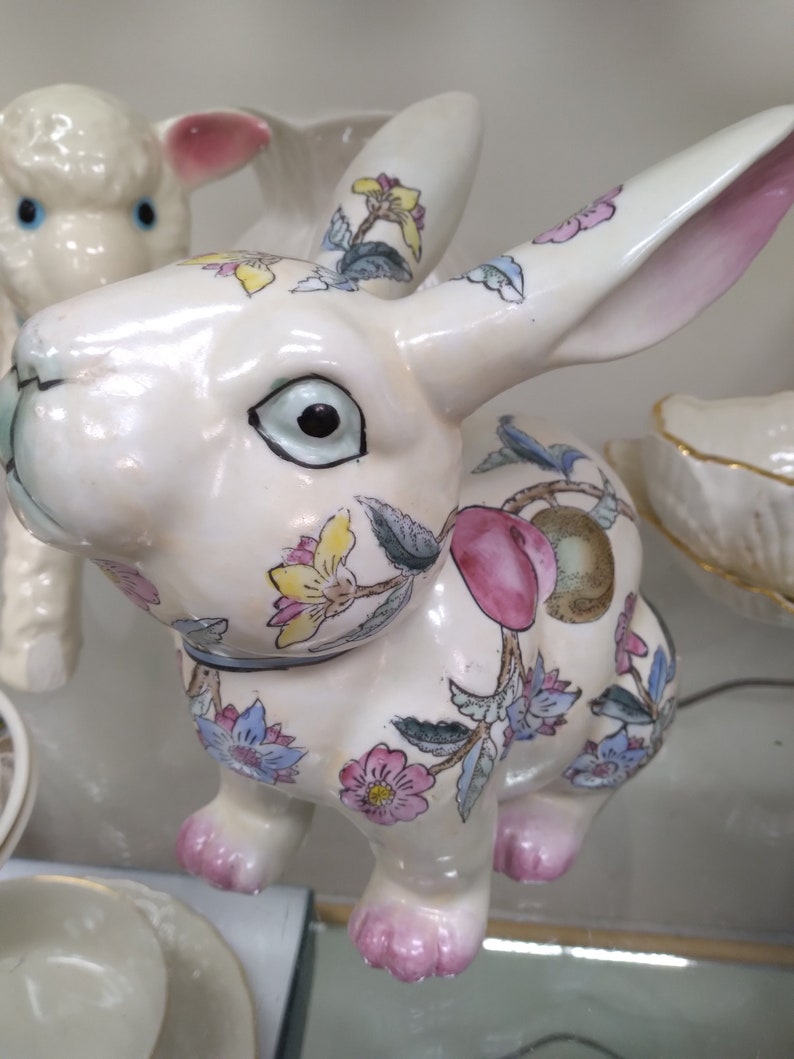 Asian Chinoiserie Bunny Rabbit Ceramic Hand Painted White - Etsy