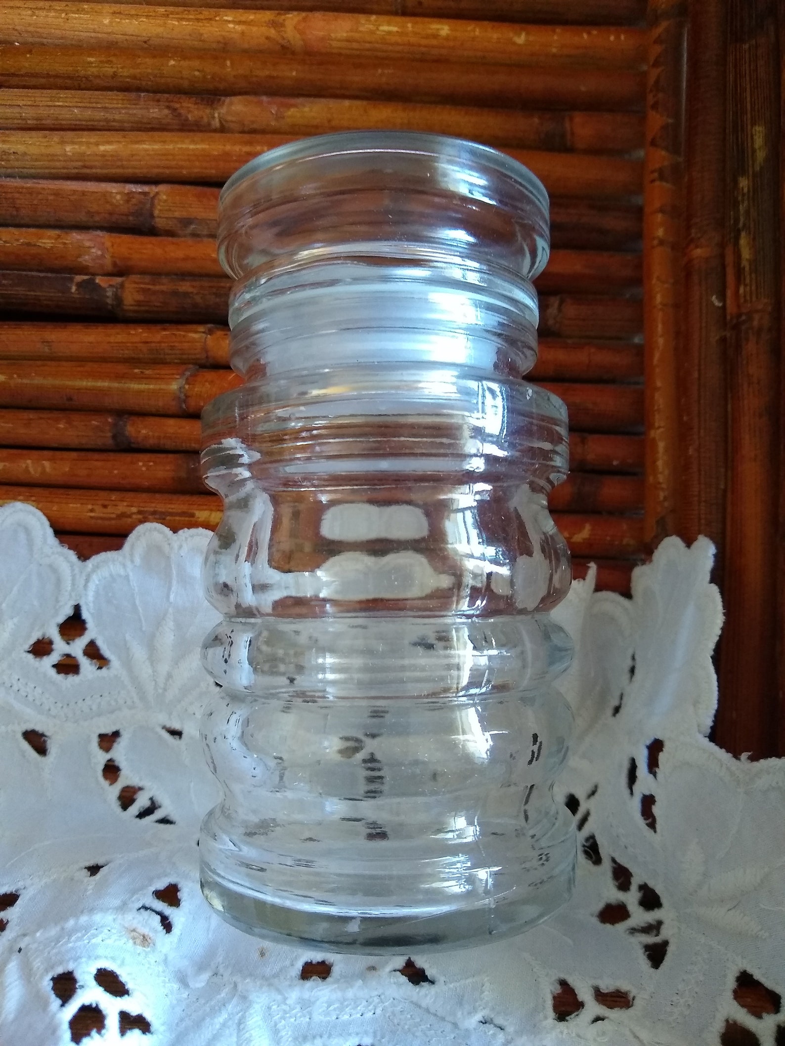 Vintage Ribbed Glass Bottle Jar With Lid, Glass Apothecary Jar Canister ...
