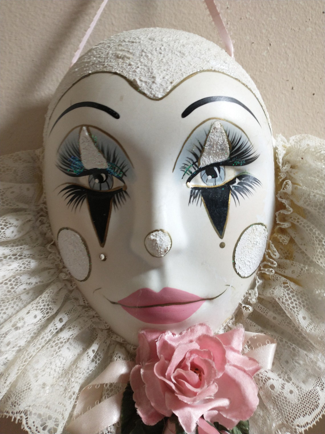 Vintage Handmade Pierrot Clown Hanging Face Mask French | Etsy