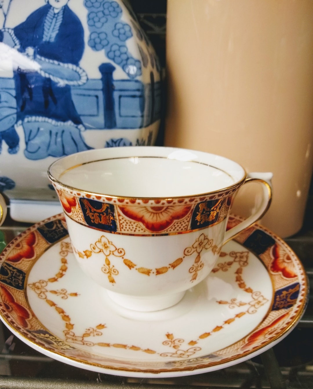 Colclough China Imari Teacup and Saucer, Antique English Bone China Tea ...