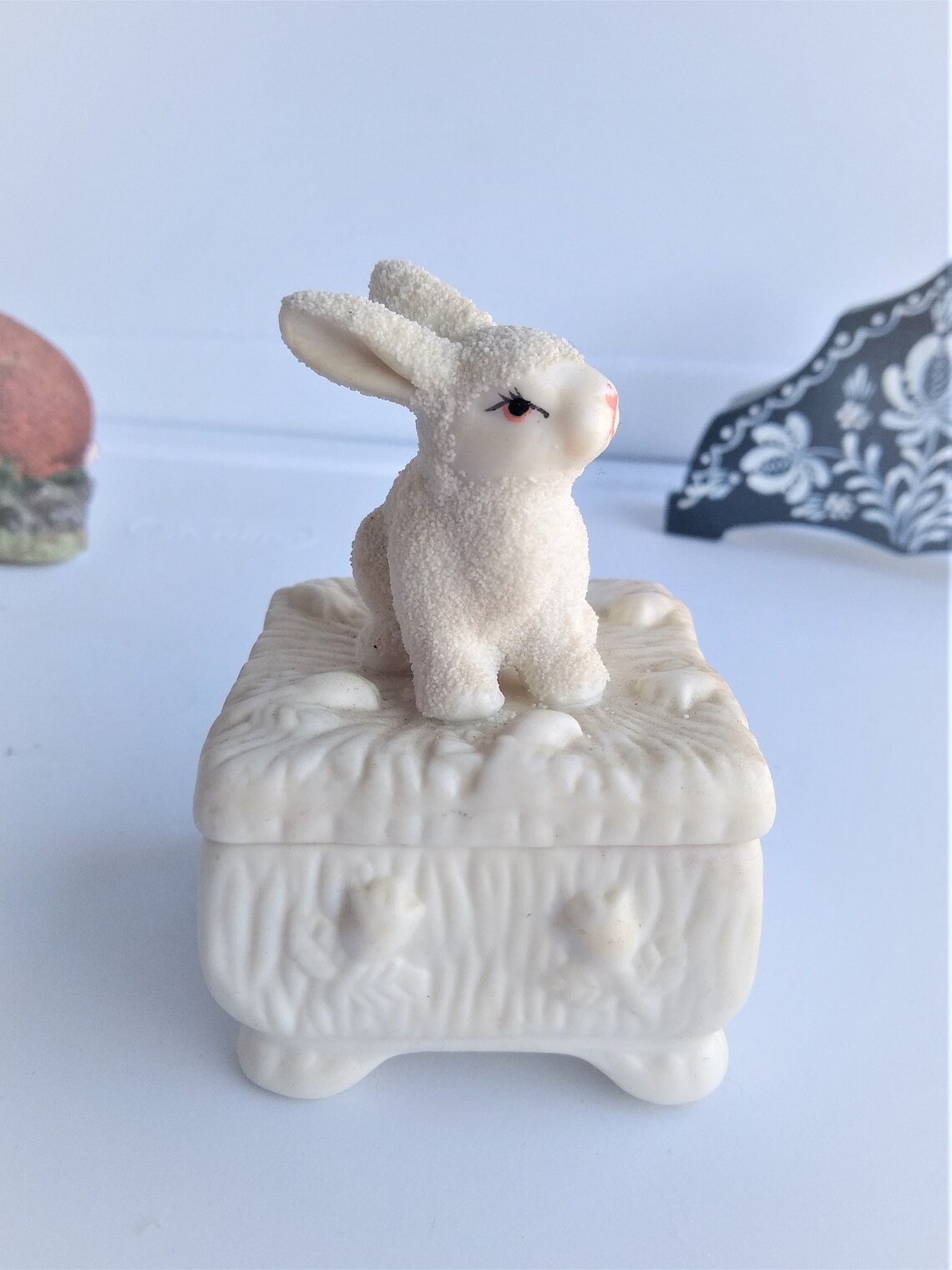 Snow Bunny Jewelry Trinket Box White Bunny Porcelain Trinket | Etsy