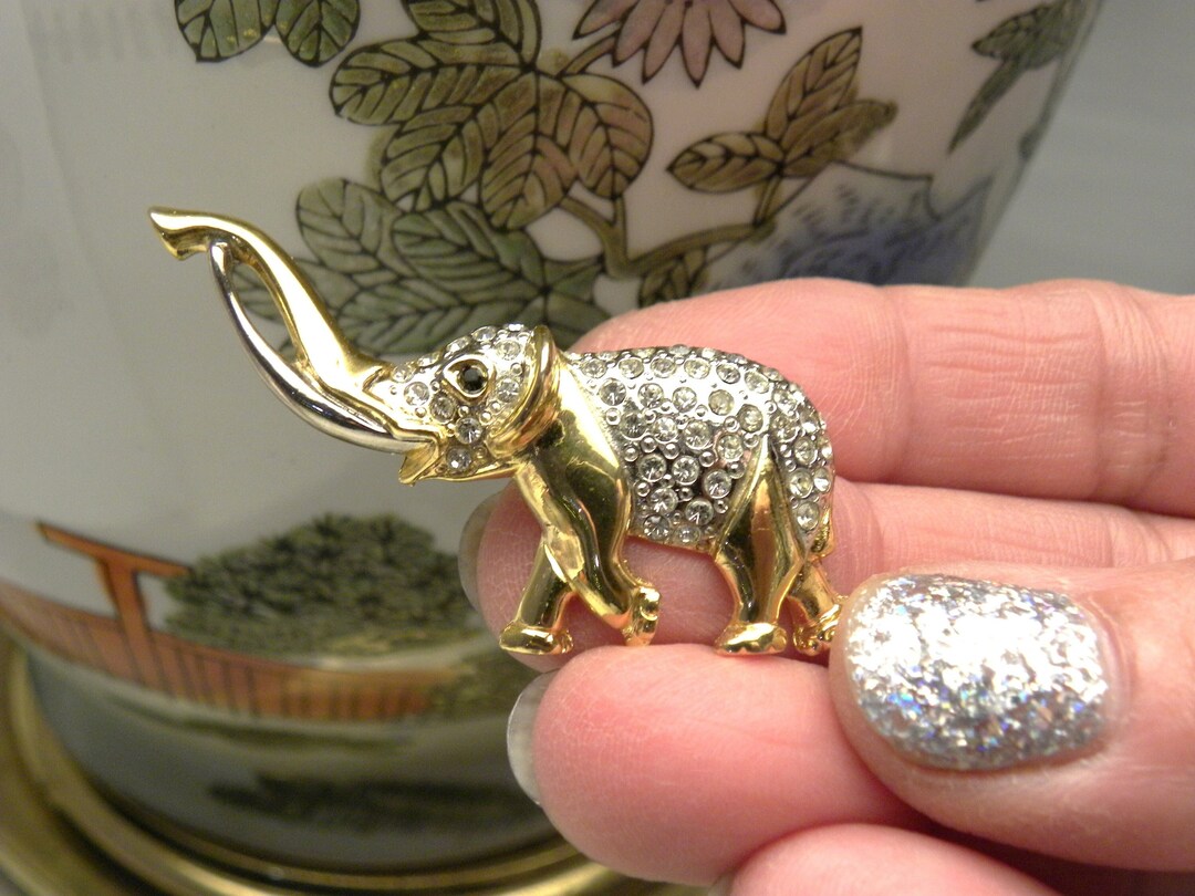 Vintage Swarovski Rhinestone Elephant Brooch: Gold Plated Animal Pin - Etsy