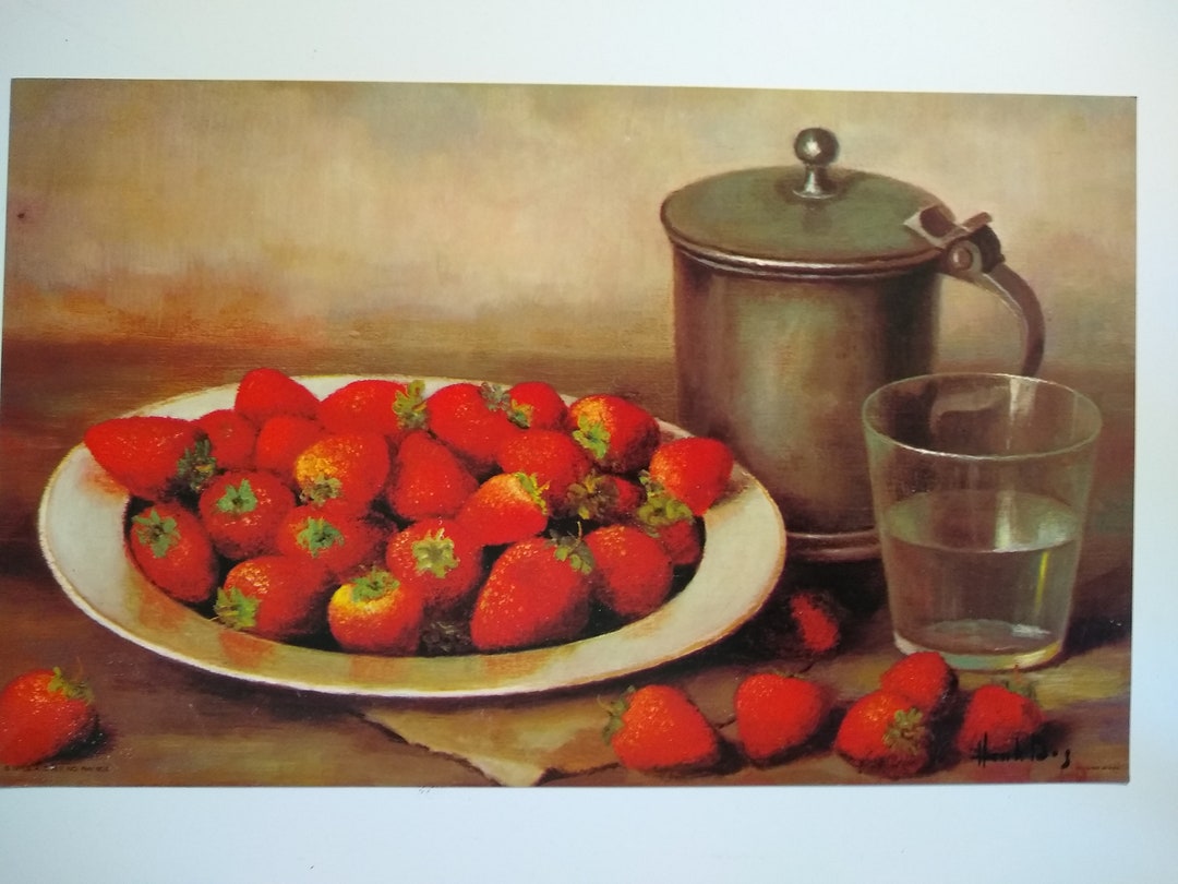 Henk Bos Lithograph Print Mid Century Still Life Strawberry Fruit ...