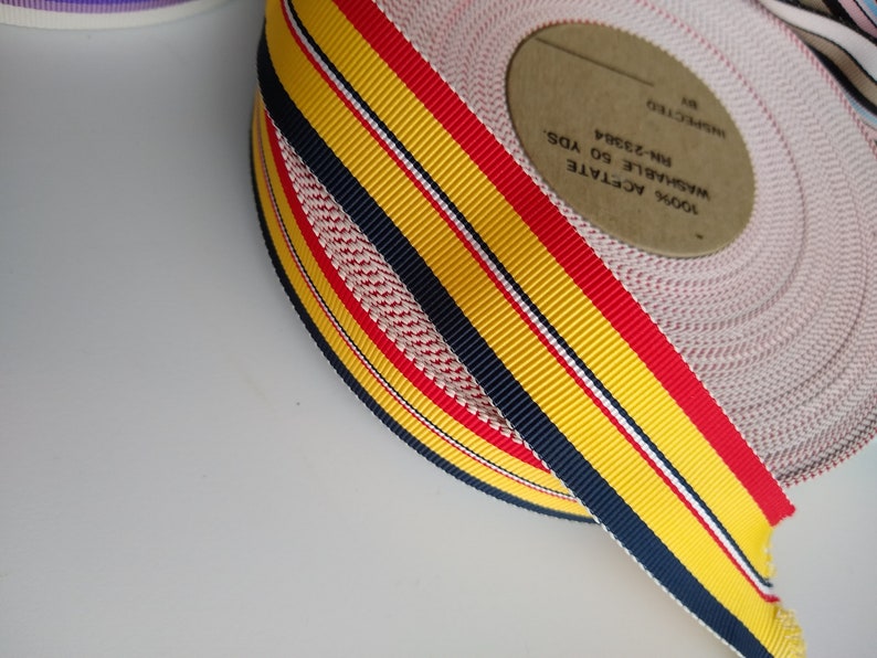 Collegiate Red Yellow Navy Blue Stripe Grosgrain Ribbon | Etsy