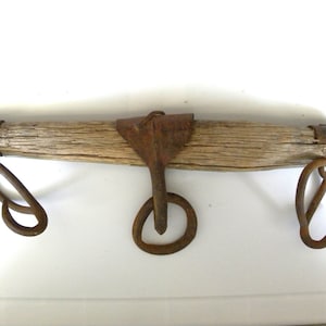 Antique Rustic Wood Oxen Farm Yoke, Wrought Iron Yoke With Hooks ...