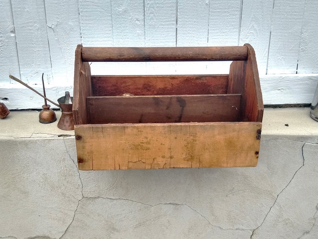Vintage Chippy Wood Tool Box Caddy, Old Wooden Sectioned Tool Box ...