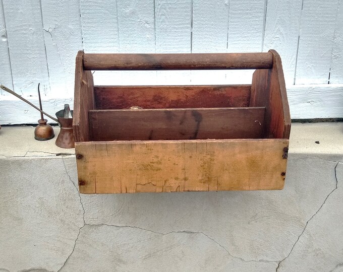 Vintage Chippy Wood Tool Box Caddy, Old Wooden Sectioned Tool Box ...