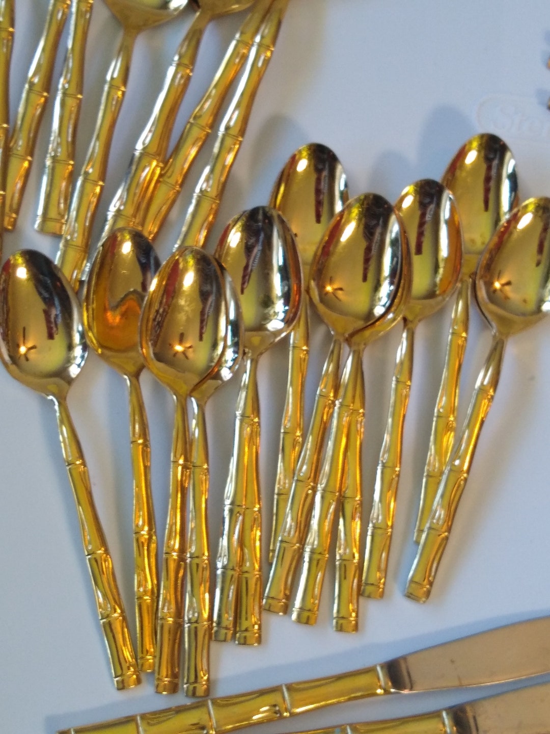 Gold Plated Bamboo Spoons by Barclay Geneve Set of 7 Dessert - Etsy