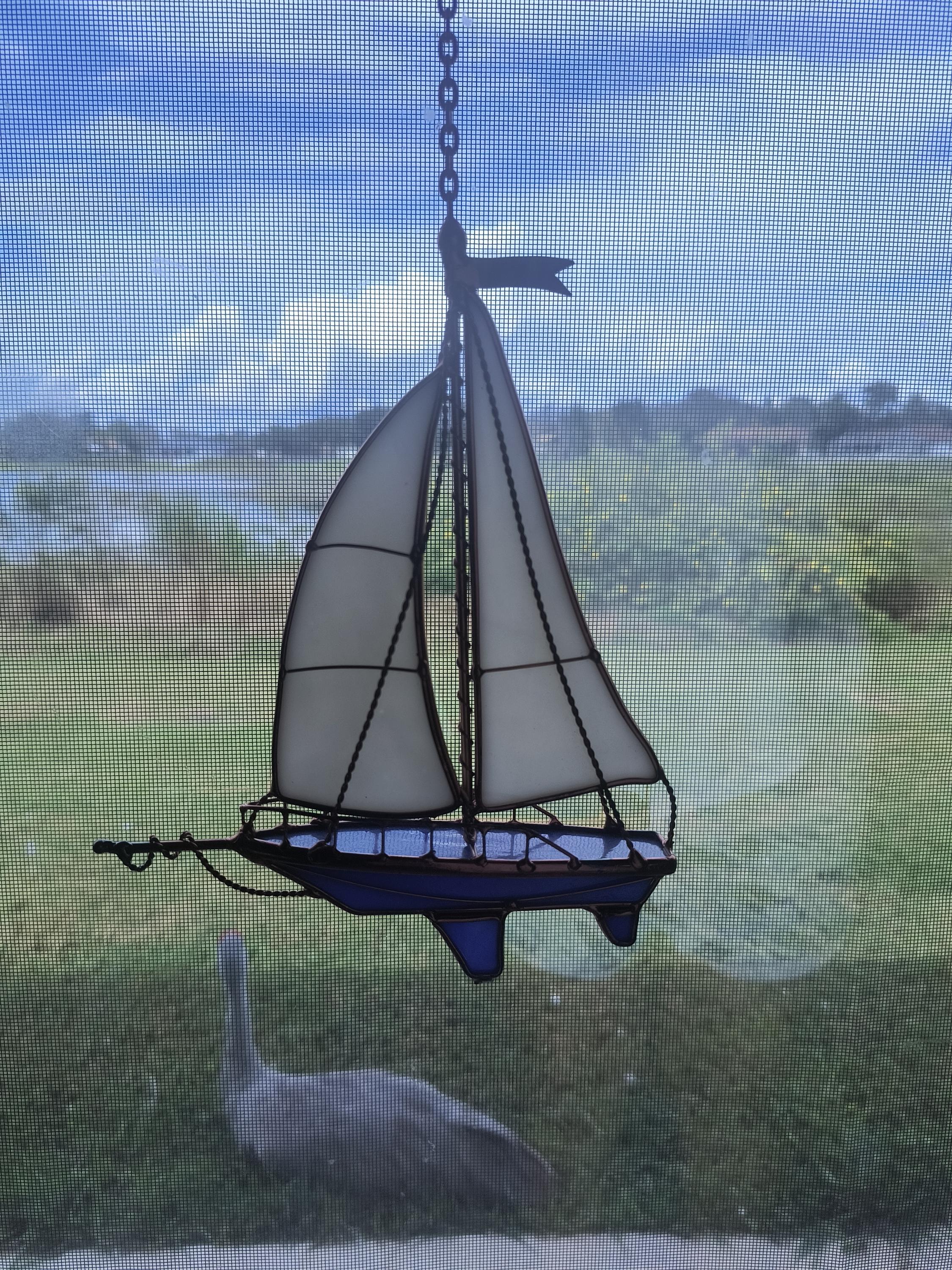 Stained Glass Galleon Ship Boat Suncatcher With Sun Ray and Seagull ...