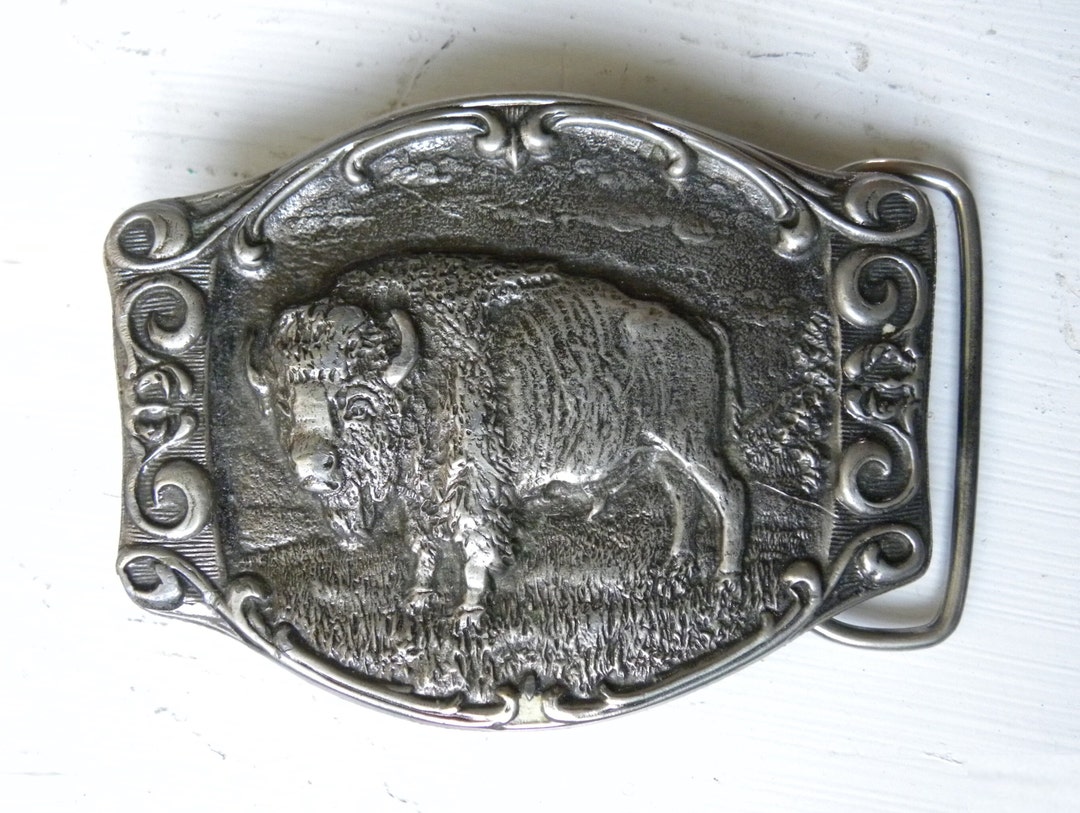 Bison Buffalo Portrait 1970s Vintage Belt Buckle Wyoming Studios Art ...