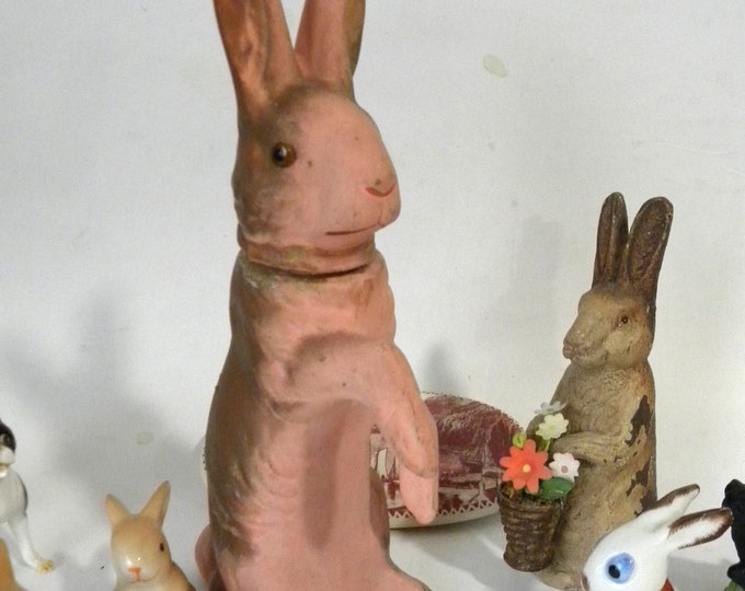 Antique Paper Mache Bunny Rabbit Candy Container W Glass Eyes, Easter ...