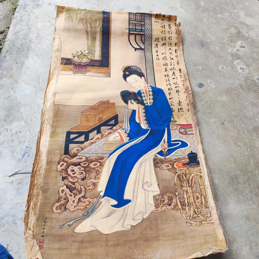 Tibet Old Scroll Figure Painting Rice Paper Drawing Slice Handpainted ...