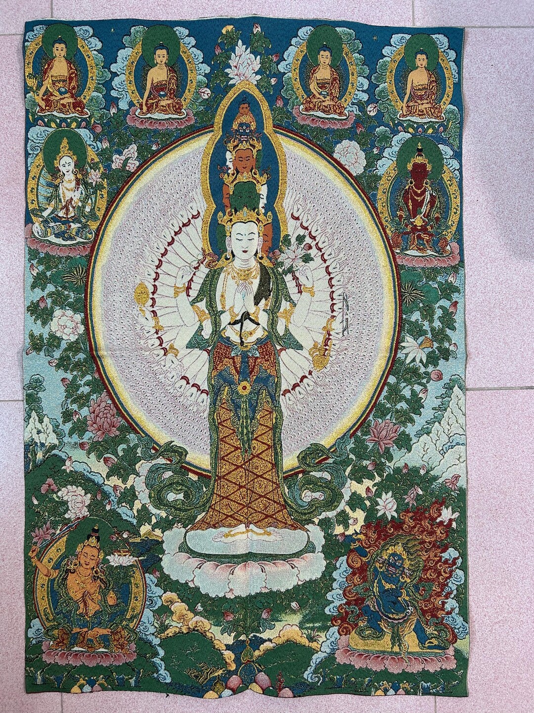 Nepal Tibetan Scripture Guanyin Thangka Living Room Chinoiserie ...