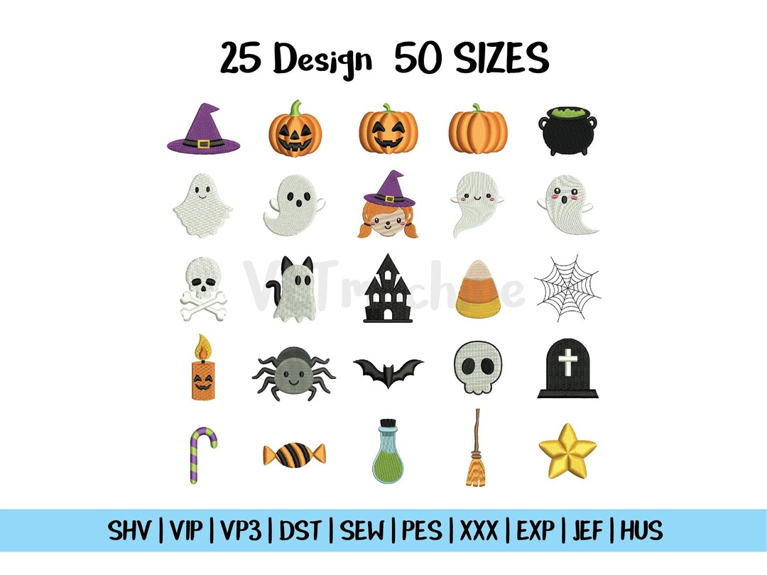Set Mini Halloween Embroidery, Mini Cute Halloween Embroidery Design ...
