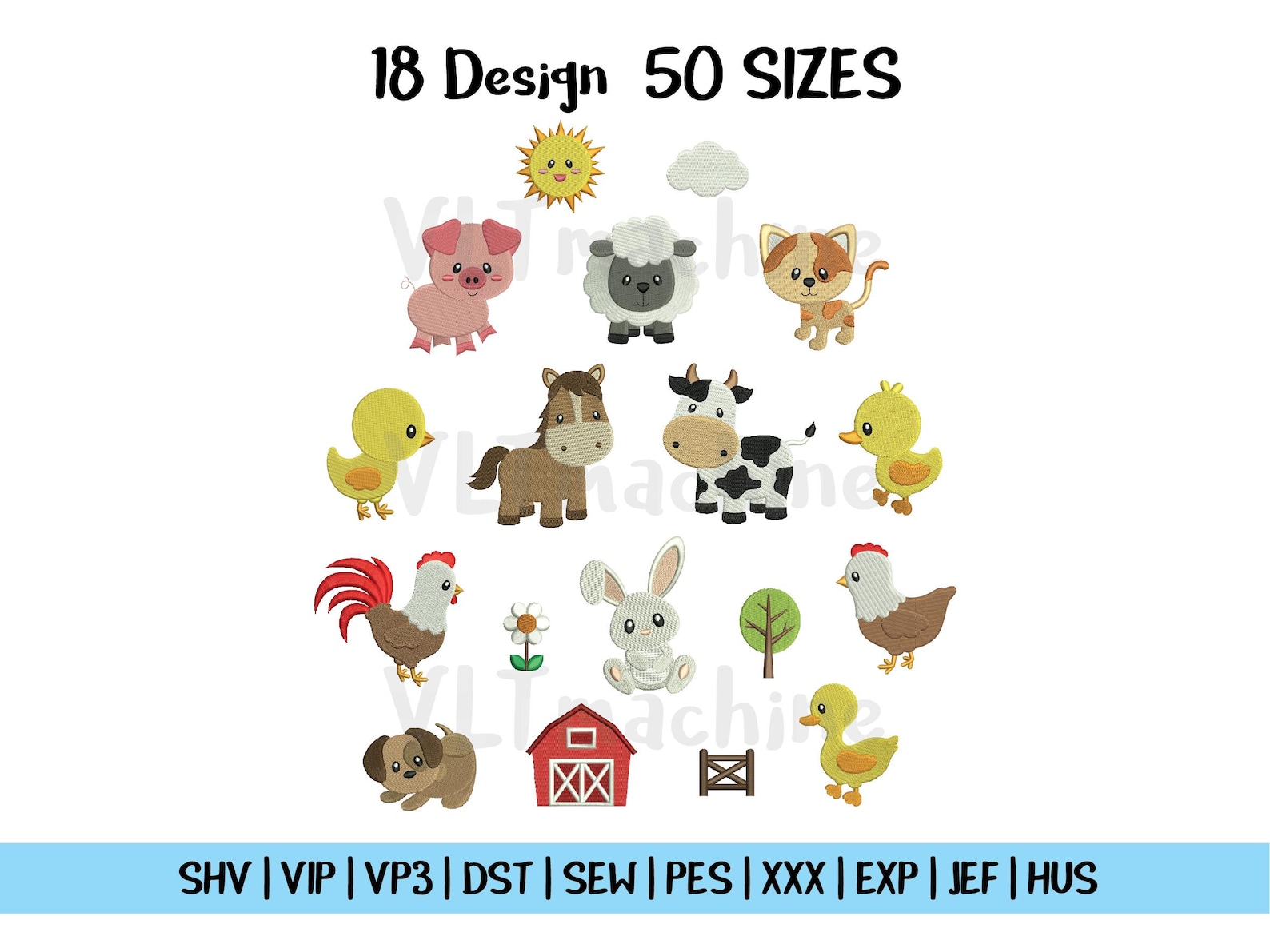 Set Mini Farm Animals Embroidery, Mini Baby Farm Animals Embroidery ...