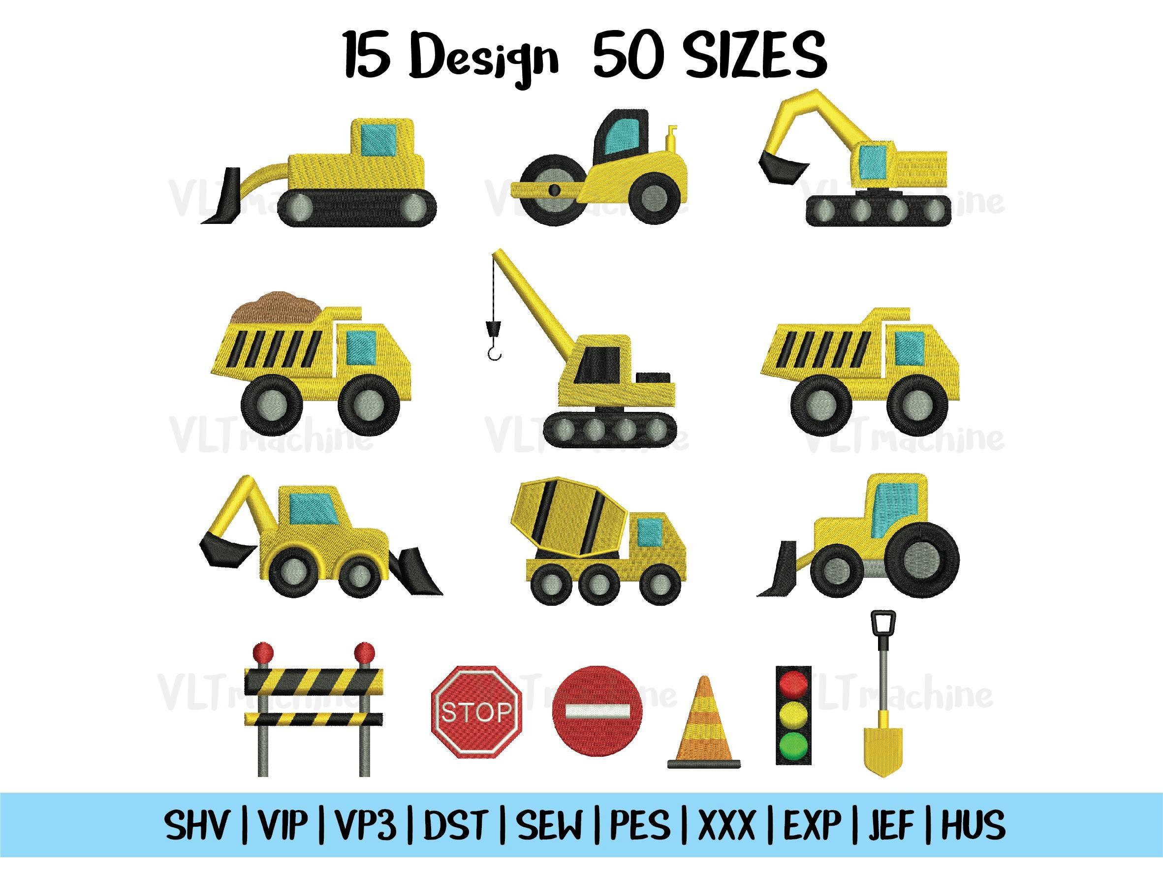 Set Mini Construction Embroidery, Mini Construction Trucks Embroidery ...