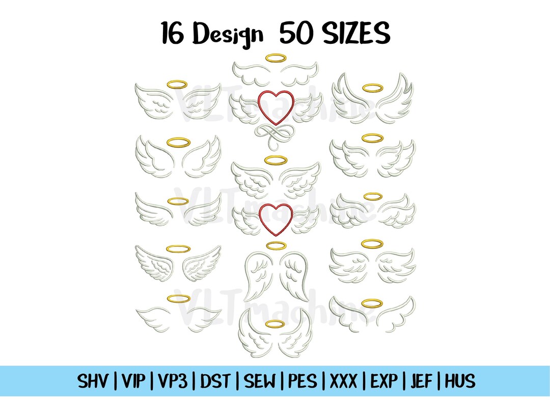 Set Mini Angel Wings Embroidery, Set Angel Wings Embroidery, Mini Wings ...