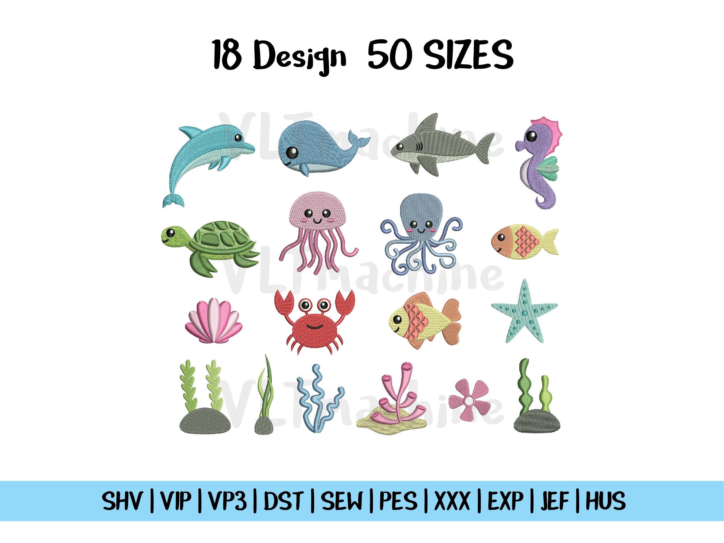 Set Mini Sea Animals Embroidery, Mini Ocean Sea Animals Embroidery ...