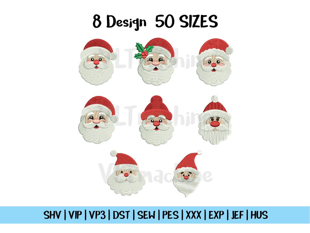 Set Santa Face Embroidery, Set Vintage Santa Face Embroidery, Set Mini ...