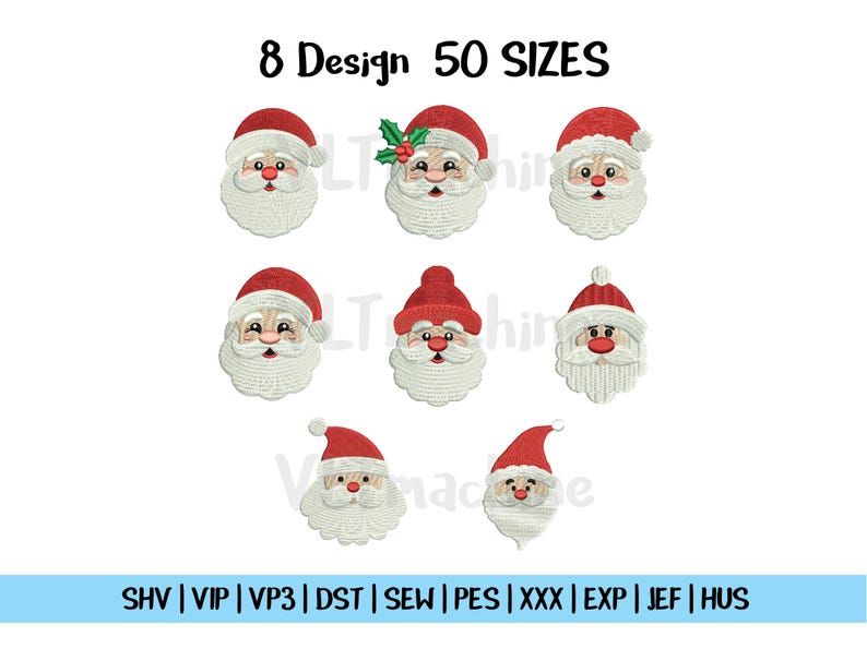Set Santa Face Embroidery, Set Vintage Santa Face Embroidery, Set Mini ...