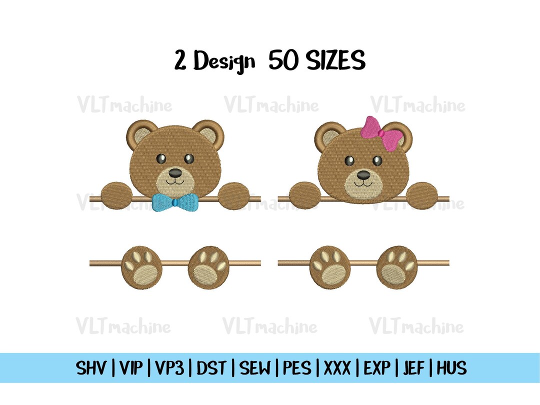Set Split Bear Embroidery, Split Bear Embroidery Design, Cute Bear ...