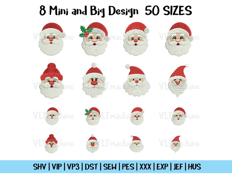Set Santa Face Embroidery, Set Vintage Santa Face Embroidery, Set Mini ...