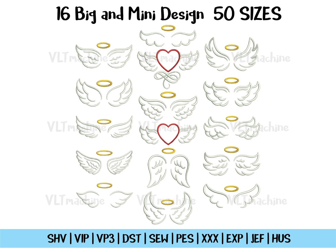 Set Mini Angel Wings Embroidery, Set Angel Wings Embroidery, Mini Wings ...