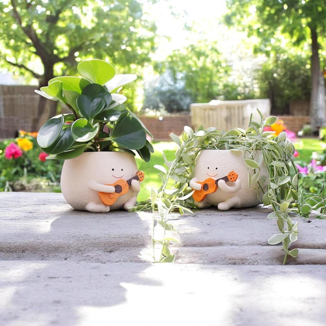 Smiley Face Planter Guitar Pot for Indoor Outdoor Plants – Cute Garden ...