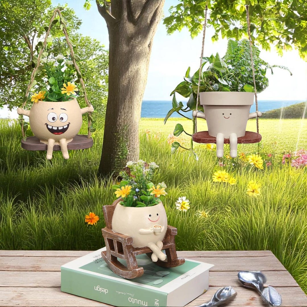 Smiley Face Planter Rocking Chair Plant Pot for Indoor Outdoor Plants ...