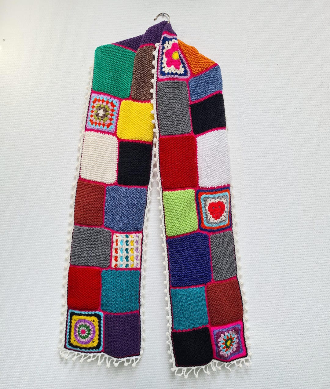 Handmade Colorful Patchwork Crochet Scarf – Boho Knit Wrap (230 × 29 Cm ...