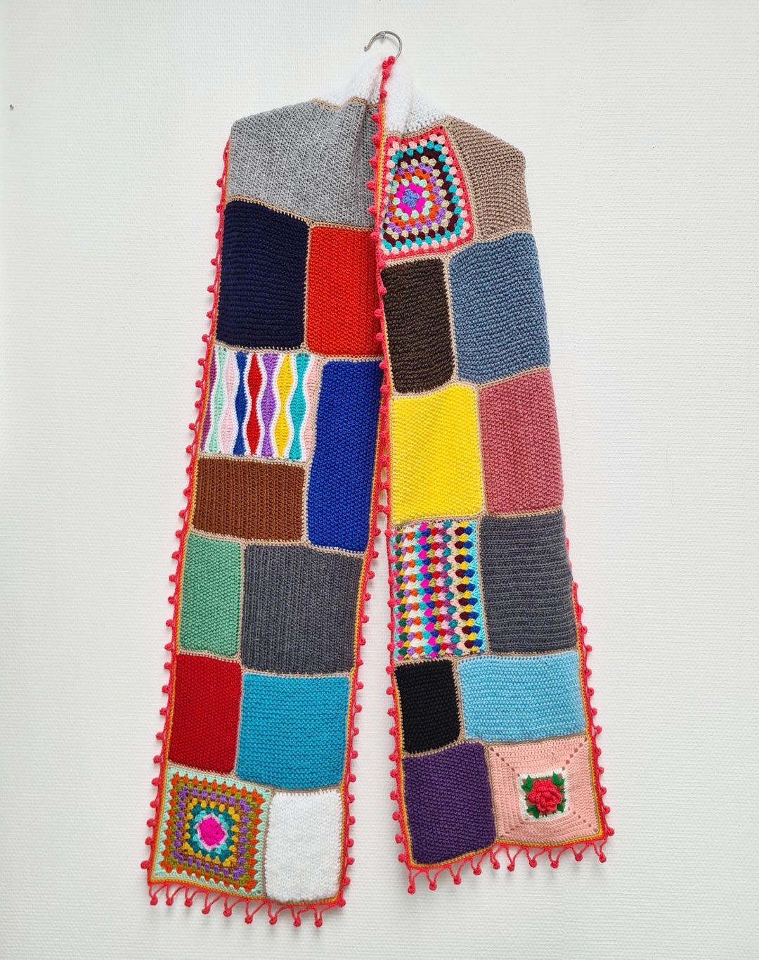 Handmade Colorful Patchwork Crochet Scarf – Boho Knit Wrap (245 × 30 Cm ...