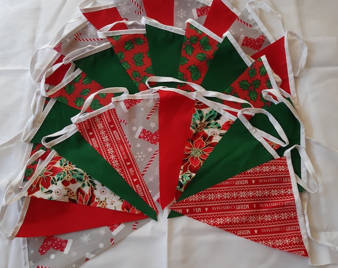 Rustic Burlap and Cotton Christmas Bunting With Stars. Hanging ...
