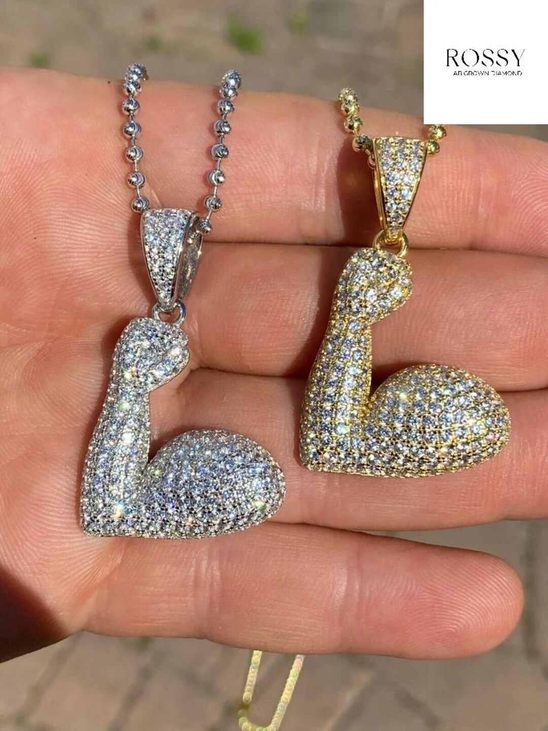 Custom Bicep Muscle Flex Emoji Pendant • Iced Out Lab Diamonds • 925 ...