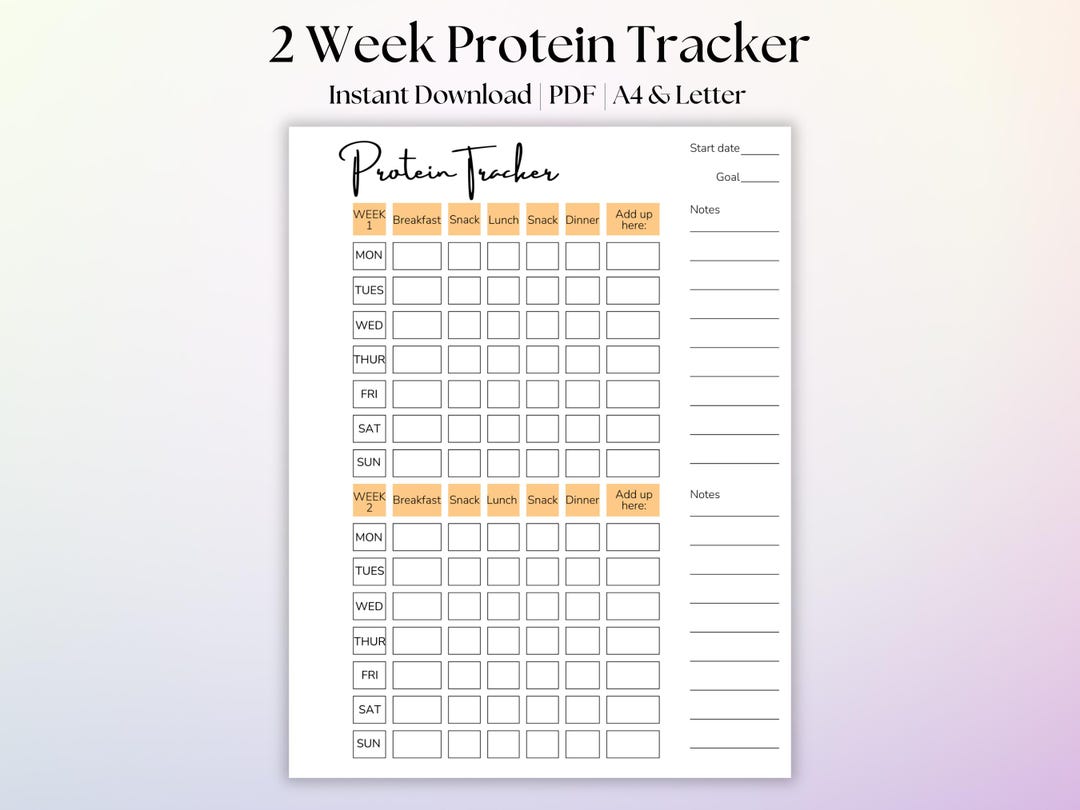 Protein Tracker Printable Instant Download High-protein Meal Intake ...