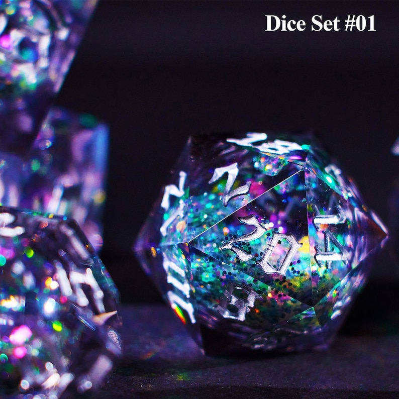 Green Grass Liquid Core Dnd Dice Set for Magic Game, Full Dinosaur ...