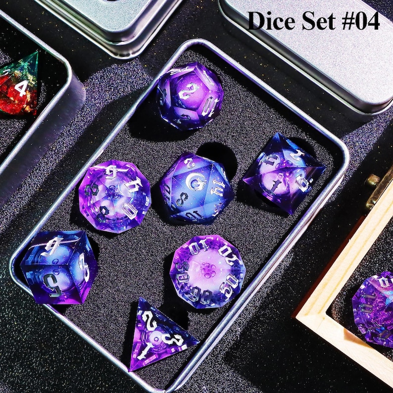 Dreamy Purple Liquid Core Dnd Dice Set for Magic Game, Dinosaur ...