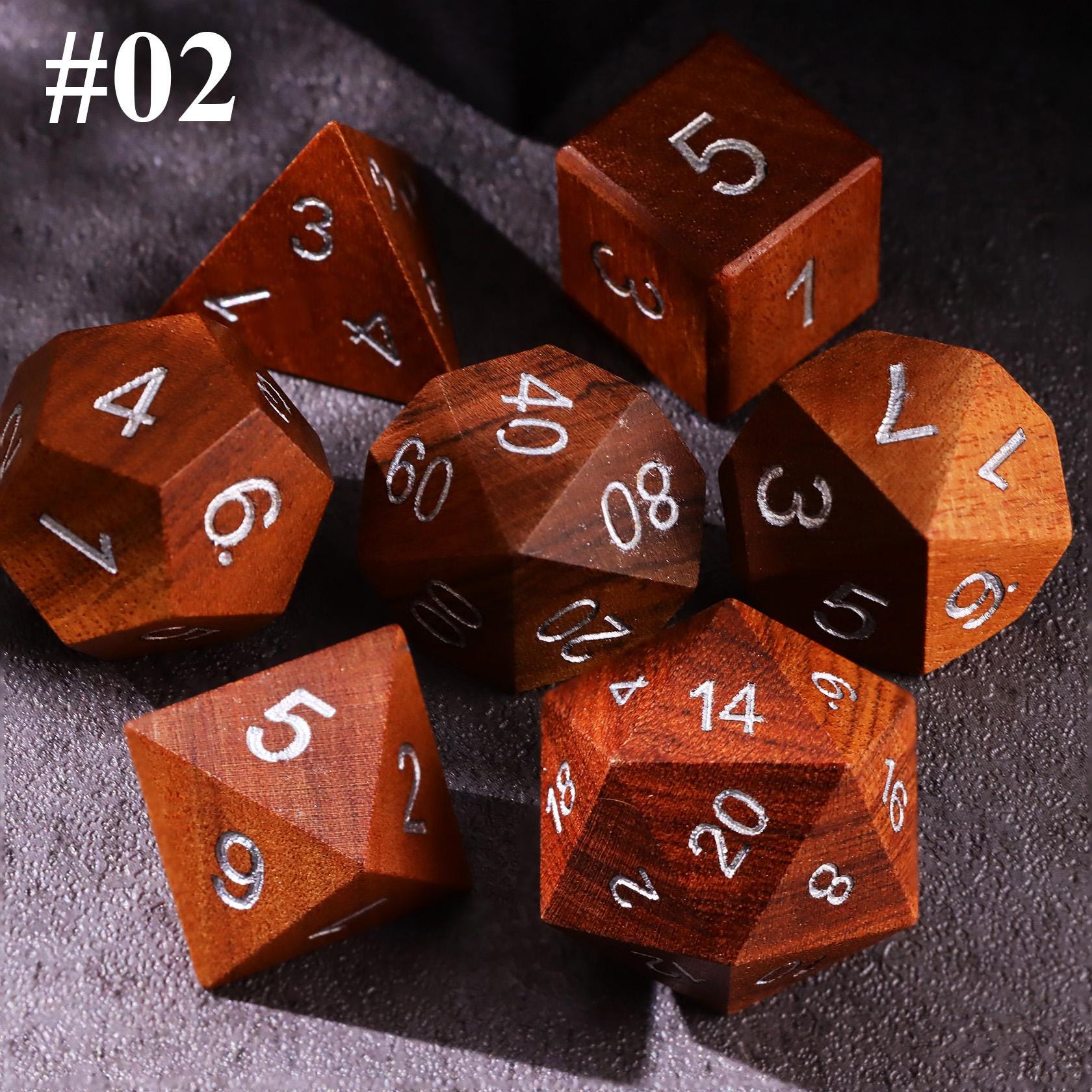 Black Walnut Wood Dnd Dice Set for Magic Game, Full Dungeons and ...