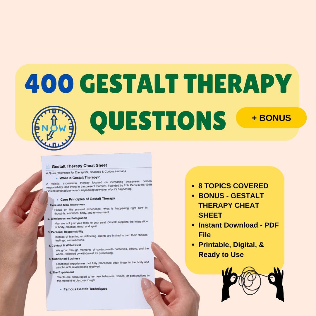 Gestalt Therapy Questions: PDF Workbook With Cheat Sheet (counseling ...