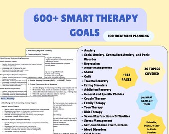 600+ SMART Therapy Goals: Mental Health Treatment Planning (digital ...