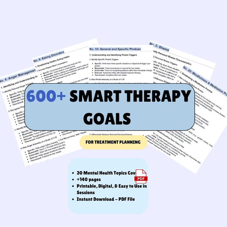 600+ SMART Therapy Goals: Mental Health Treatment Plan (digital ...